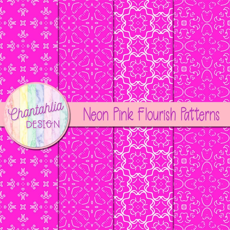 Free Digital Papers featuring Neon Pink Flourish Designs