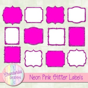 Free Glitter Labels Design Elements in Neon Pink