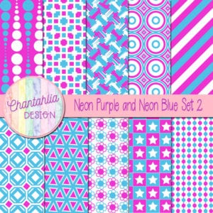 Free Neon Purple and Free Neon Blue Digital Papers with Patterned Designs