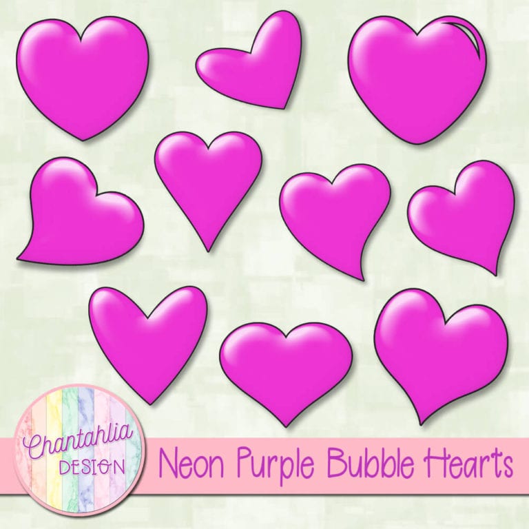 Free Bubble Hearts Design Elements in Neon Purple