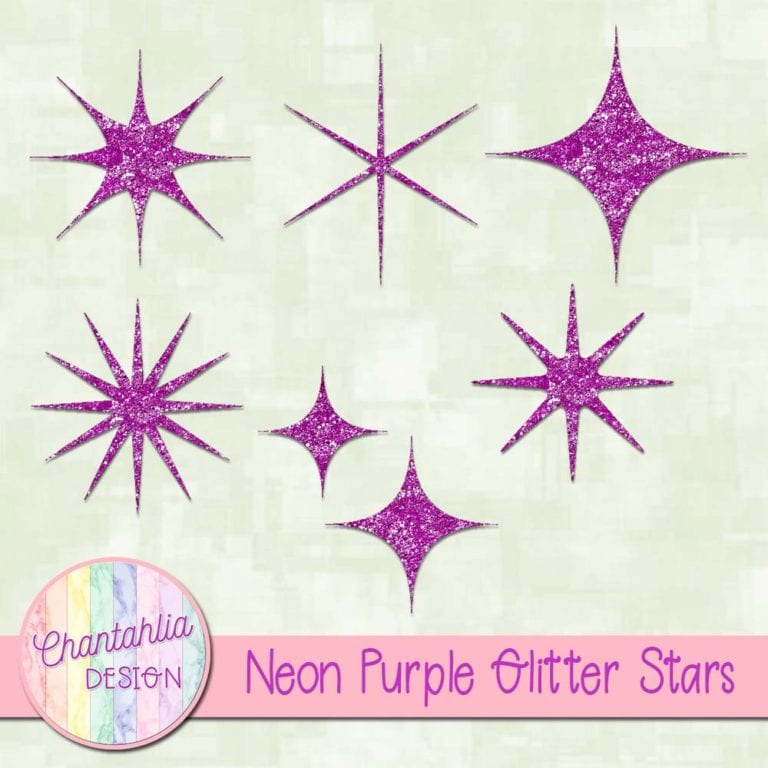 Free Glitter Stars Design Elements in Neon Purple