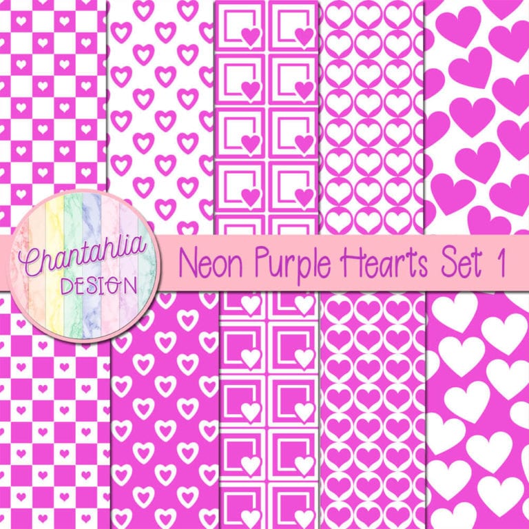 Free Digital Papers featuring Neon Purple Hearts Designs