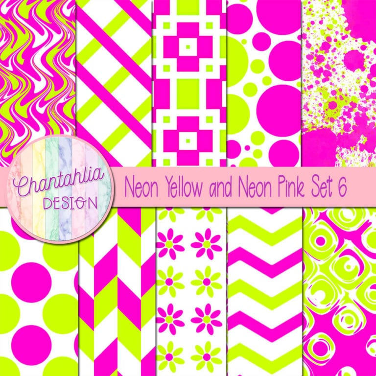 Free Neon Yellow and Free Neon Pink Digital Papers with Patterned Designs
