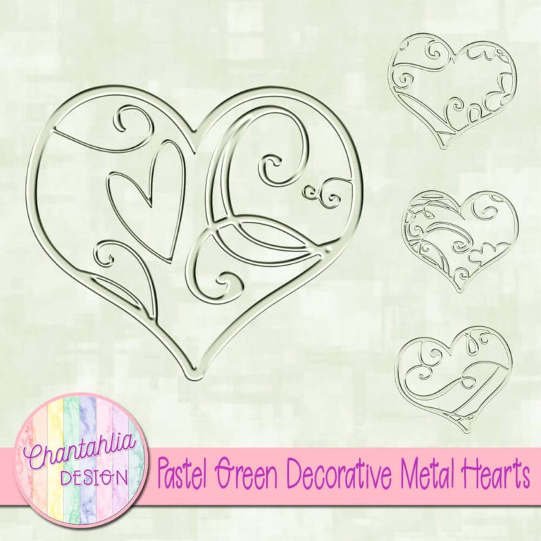 Free Metal Decorative Hearts Design Elements in Pastel Green