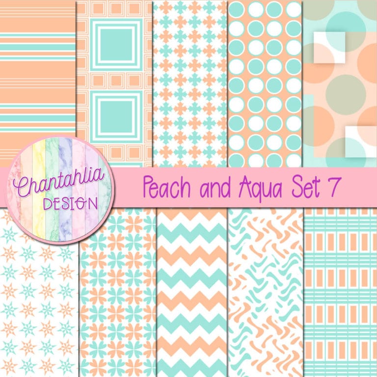 Free Peach and Aqua Digital Papers with Patterned Designs