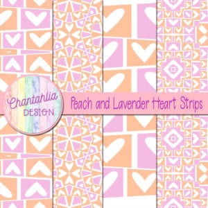 Free Peach and Lavender Digital Papers with Heart Strips Designs