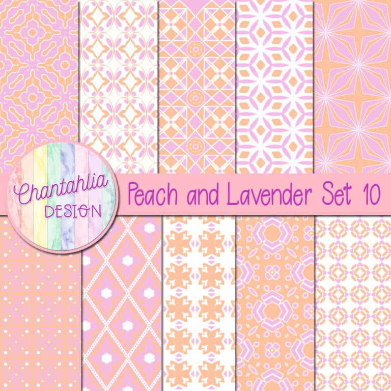 Free Peach and Lavender Digital Papers with Patterned Designs