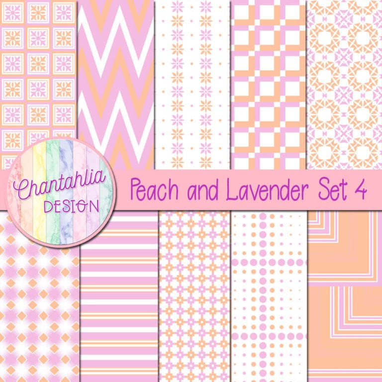 Free Peach and Lavender Digital Papers with Patterned Designs