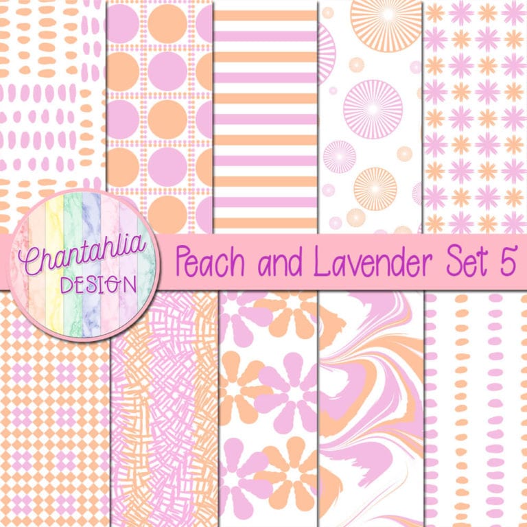 Free Peach and Lavender Digital Papers with Patterned Designs