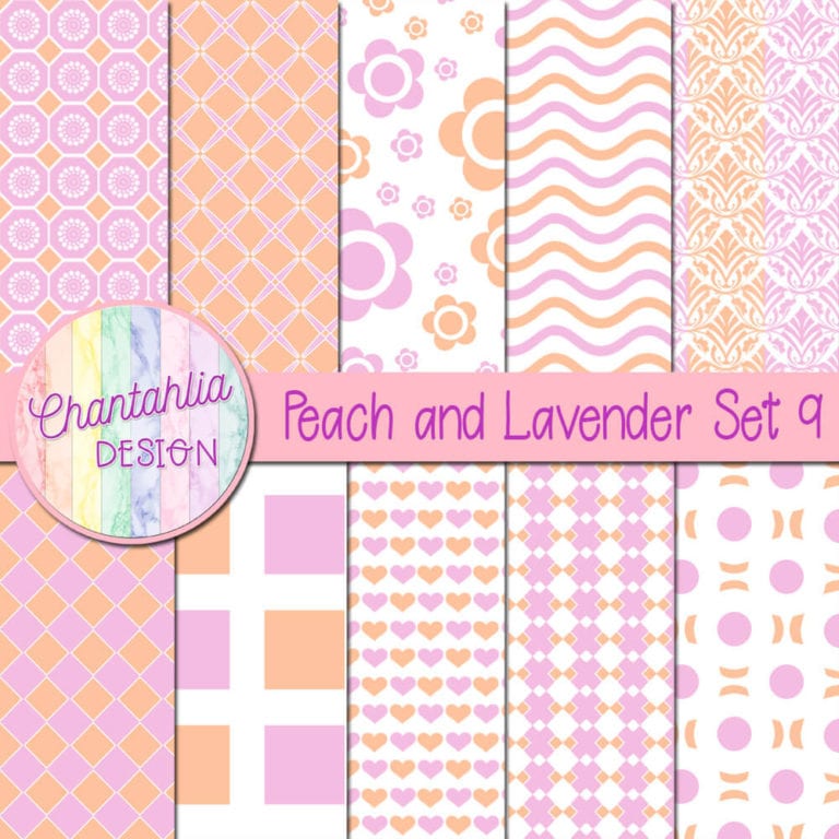 Free Peach and Lavender Digital Papers with Patterned Designs