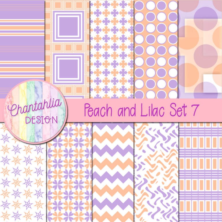 Free Peach and Lilac Digital Papers with Patterned Designs