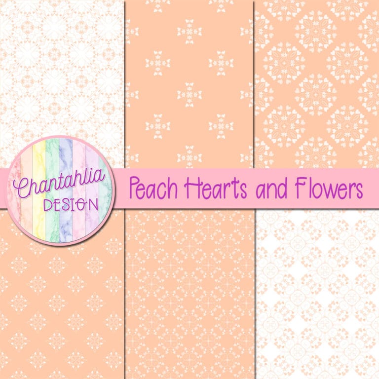 Free Digital Papers featuring Peach Hearts and Flowers Designs