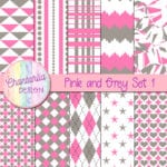 Free Pink and Grey Digital Papers with Patterned Designs