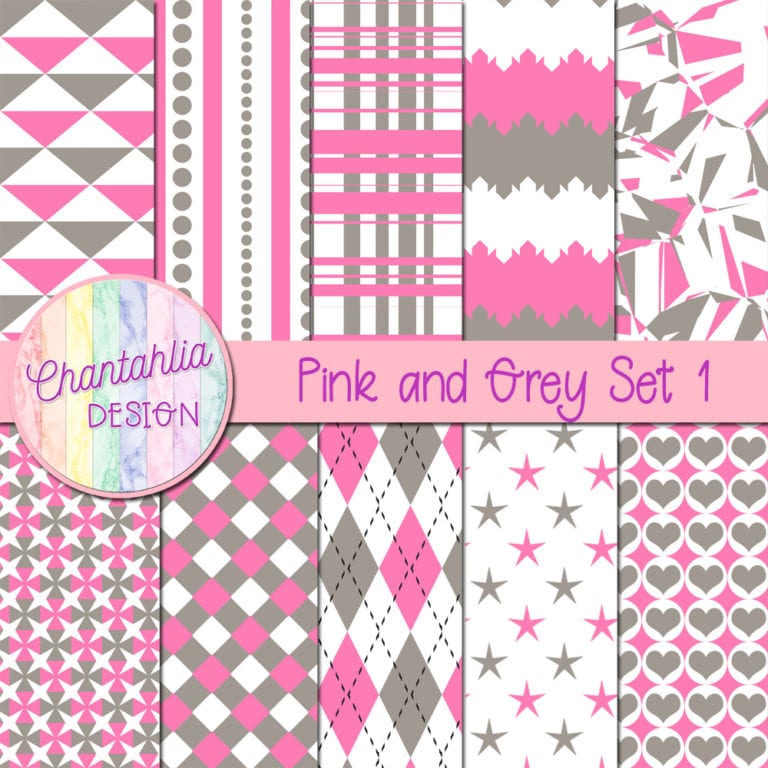Free Pink and Grey Digital Papers with Patterned Designs
