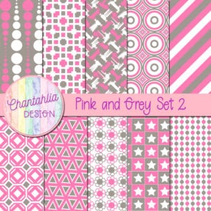 Free Pink and Grey Digital Papers with Patterned Designs