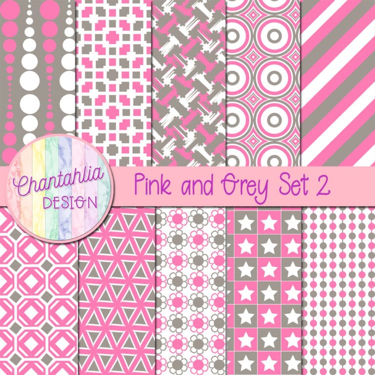 Free Pink and Grey Digital Papers with Patterned Designs