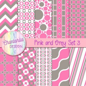 Free Pink and Grey Digital Papers with Patterned Designs