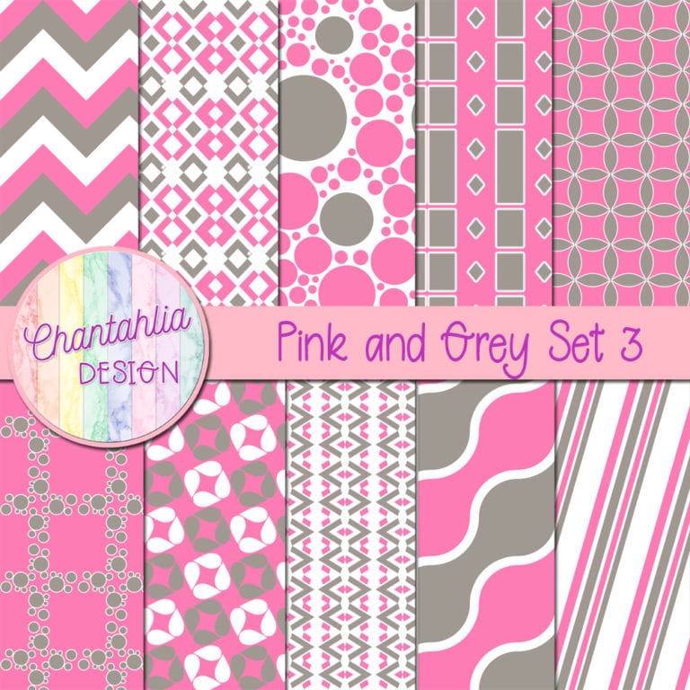 Free Pink and Grey Digital Papers with Patterned Designs