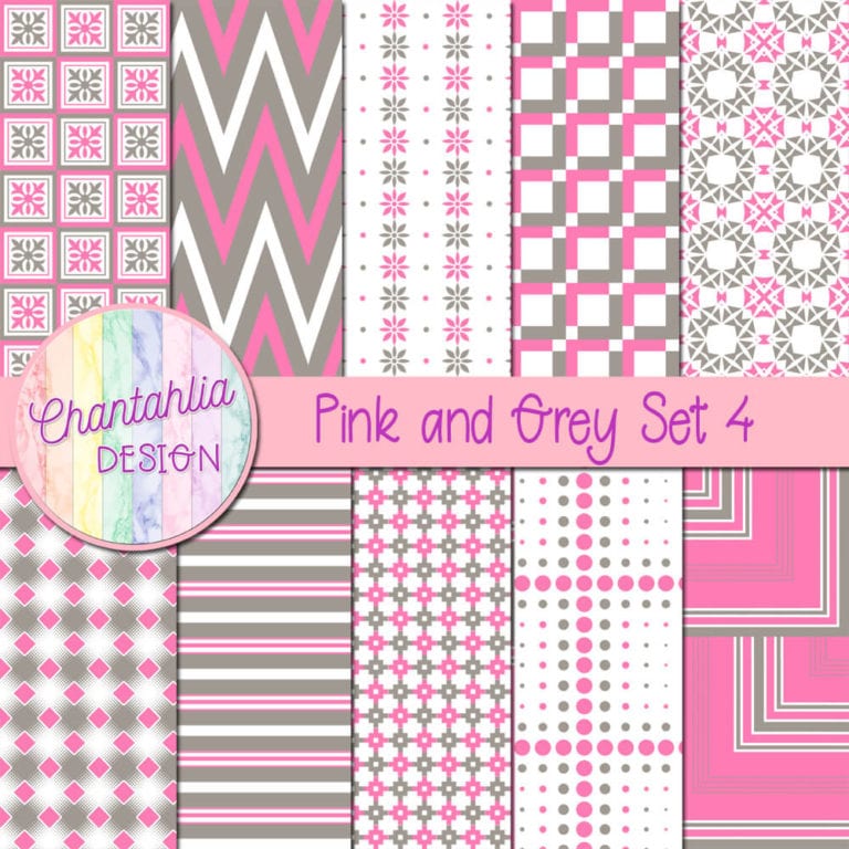 Free Pink and Grey Digital Papers with Patterned Designs