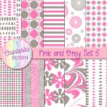 Free Pink and Grey Digital Papers with Patterned Designs