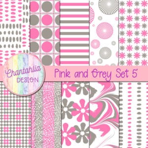 Free Pink and Grey Digital Papers with Patterned Designs