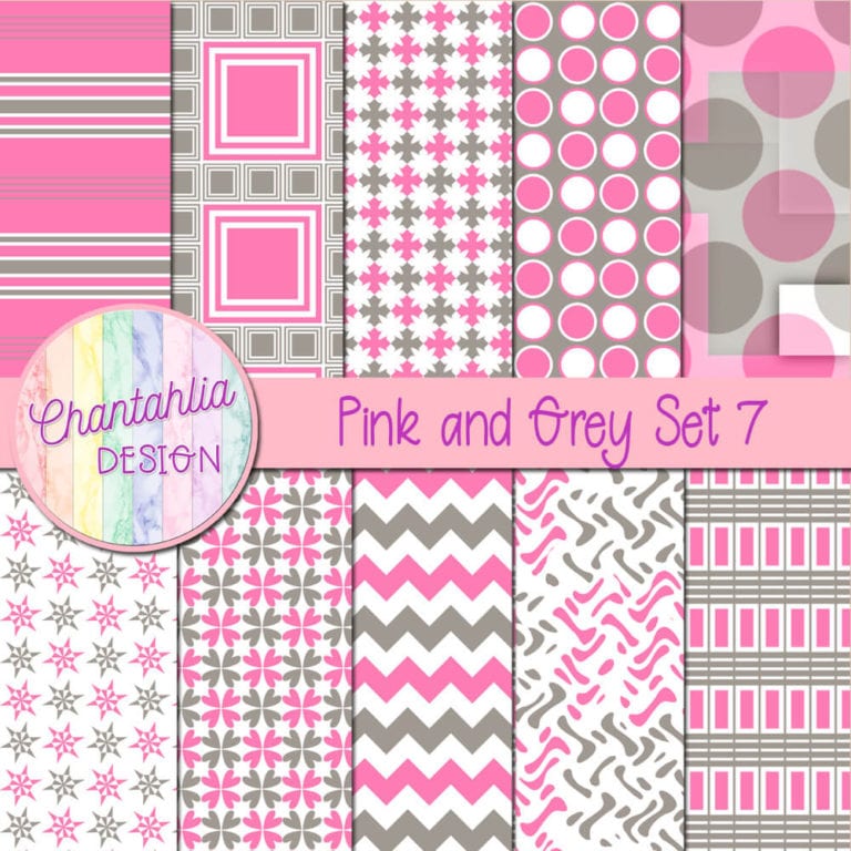Free Pink and Grey Digital Papers with Patterned Designs