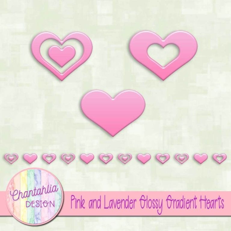 Free Pink and Lavender Glossy Gradient Hearts for Digital Scrapbooking
