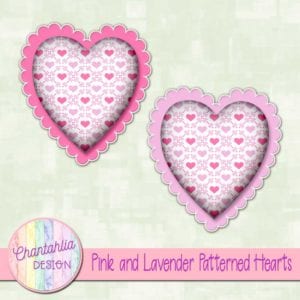 Free Pink and Lavender Patterned Hearts for Digital Scrapbooking