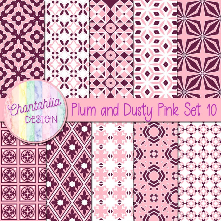 Free Plum and Dusty Pink Digital Papers with Patterned Designs