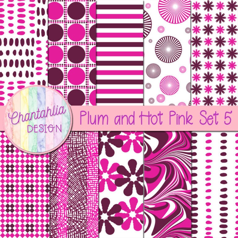 Free Plum and Hot Pink Digital Papers with Patterned Designs