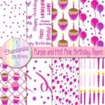 Free Purple and Hot Pink Digital Papers with Birthday Designs