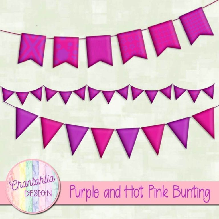 Free Purple and Hot Pink Bunting Design Elements for Digital Crafts