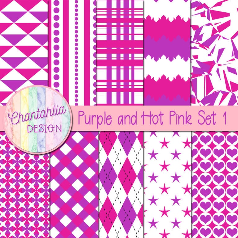 Free Purple and Hot Pink Digital Papers with Patterned Designs