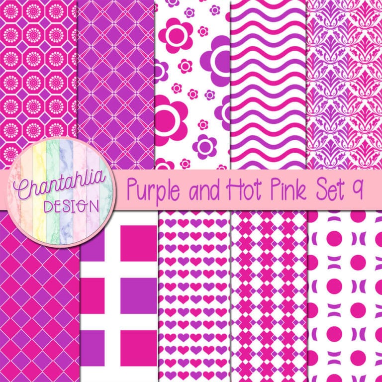 Free Purple and Hot Pink Digital Papers with Patterned Designs