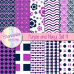 Free Purple and Navy Digital Papers with Patterned Designs