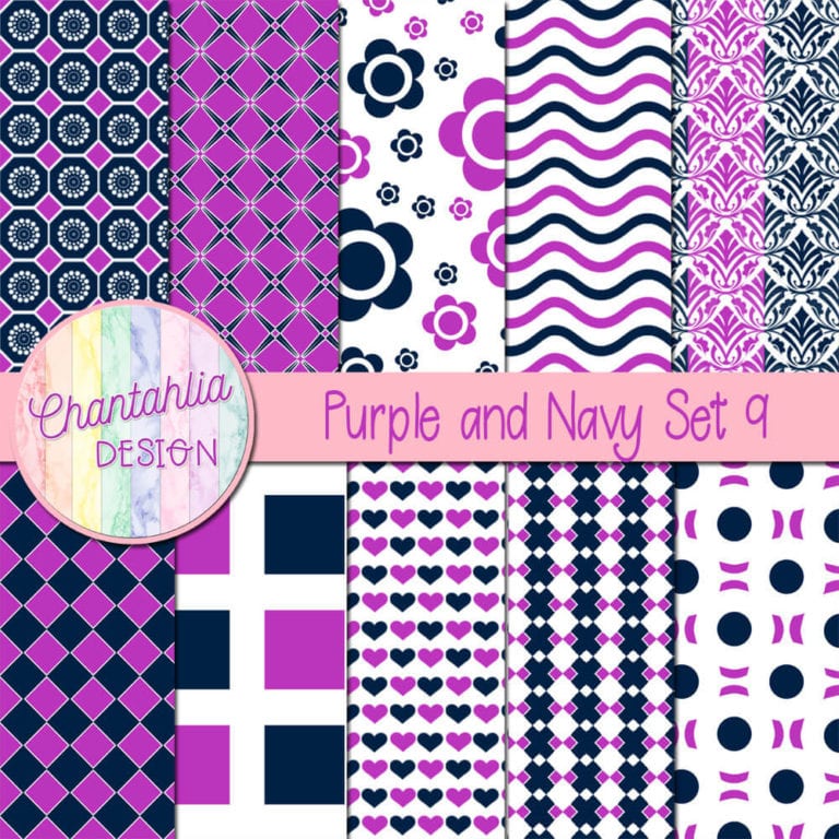 Free Purple and Navy Digital Papers with Patterned Designs
