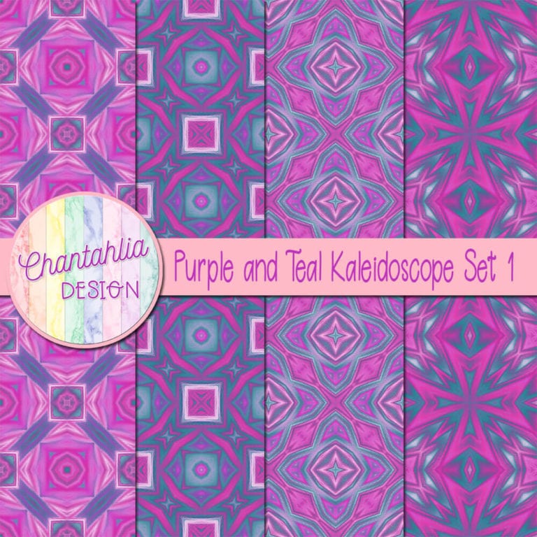 Free Teal and Purple Kaleidoscope Digital Papers
