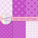 Free Digital Papers featuring Purple Hearts and Flowers Designs
