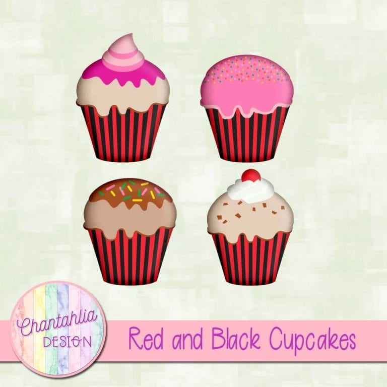 Free Red and Black Cupcakes for Digital Scrapbooking