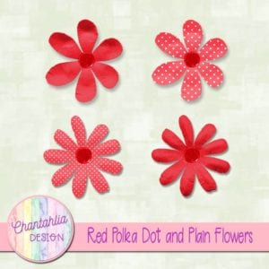 Free Polka Dot and Plain Flowers Design Elements in Red
