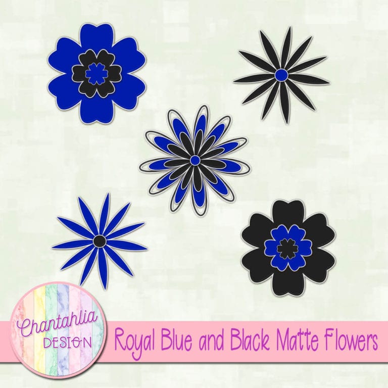 Free Royal Blue and Black Matte Flowers for Digital Scrapbooking