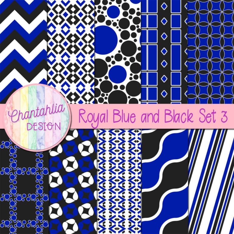 Free Royal Blue and Black Digital Papers with Patterned Designs