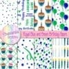 Free Royal Blue and Green Digital Papers with Birthday Designs