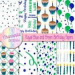 Free Royal Blue and Green Digital Papers with Birthday Designs