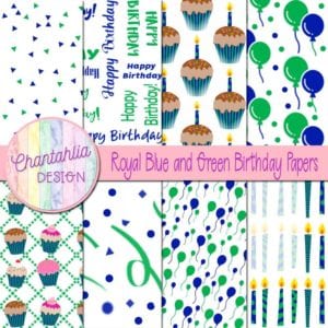 Free Royal Blue and Green Digital Papers with Birthday Designs