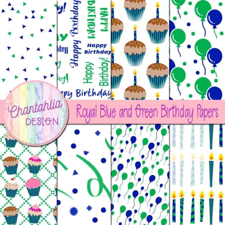 Free Royal Blue and Green Digital Papers with Birthday Designs