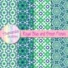 Free Royal Blue and Green Digital Papers with Florals Designs