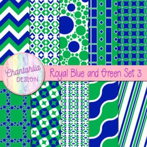 Free Royal Blue and Green Digital Papers with Patterned Designs