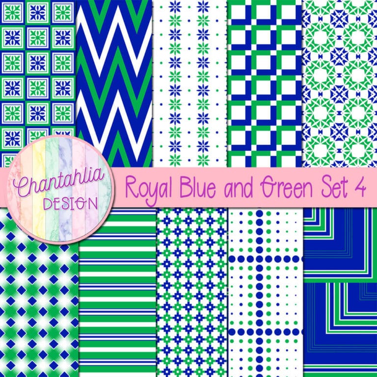 Royal Blue and Green Digital Papers Set 4 - Chantahlia Design