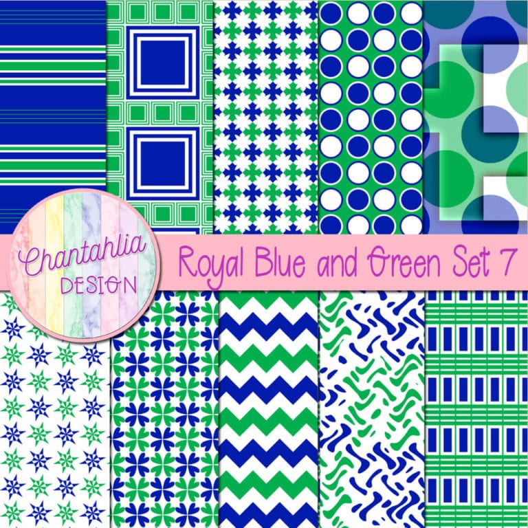 Free Royal Blue and Green Digital Papers with Patterned Designs